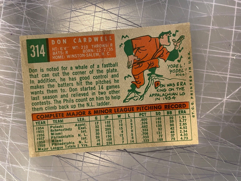 1959 TOPPS #314 DON CARDWELL PHILADELPHIA PHILLIES BASEBALL CARD NM+ | eBay