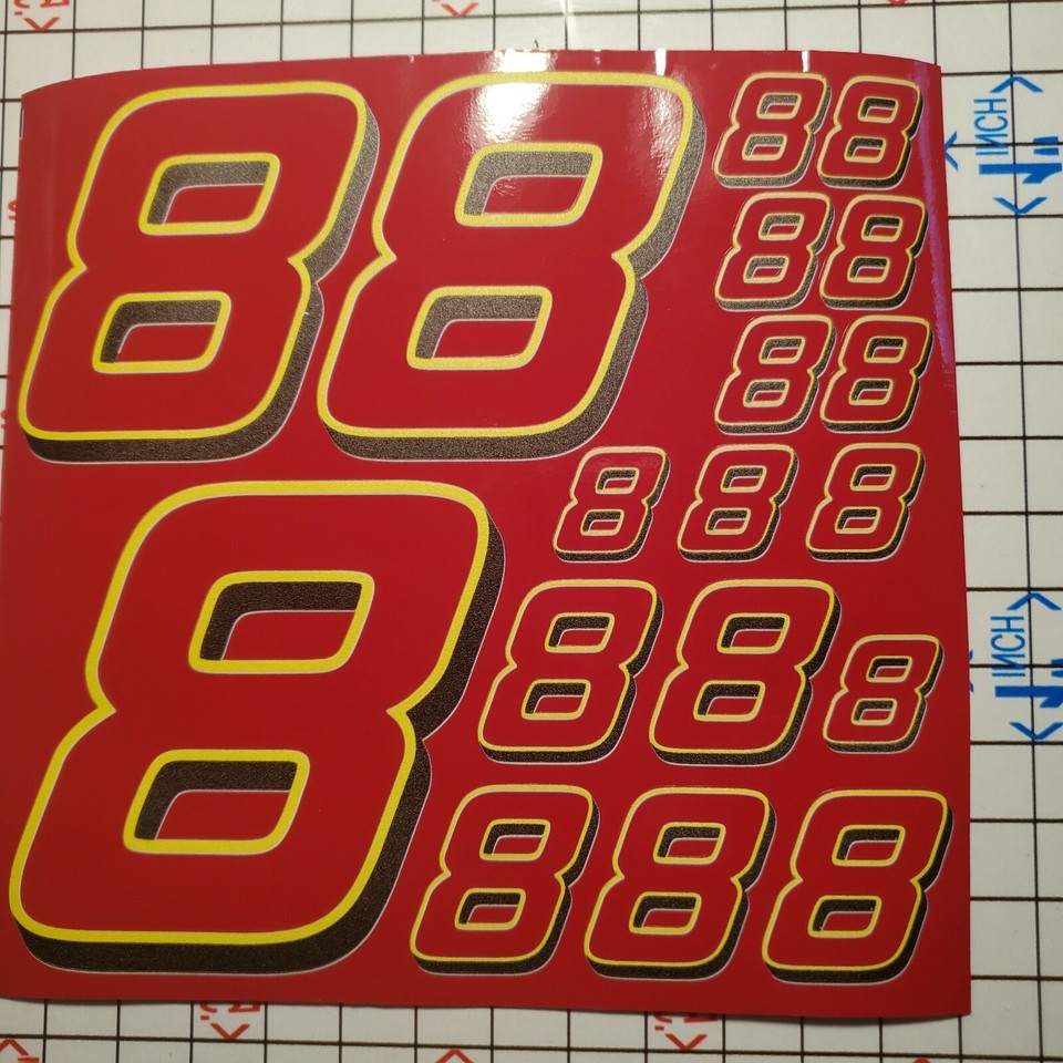 Red -w/ yellow & black #8's Racing Numbers Vinyl Decal Sheet 1/10-1/12 ...