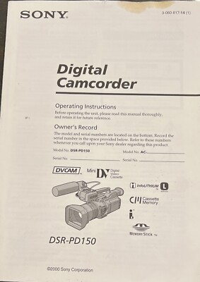 Manual For Sony DSR-PD150 | eBay
