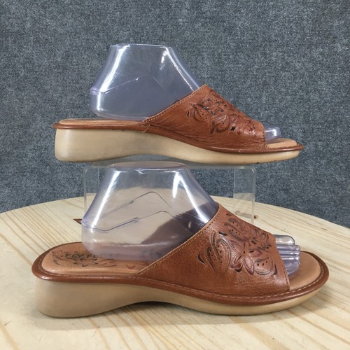 Fly Flot Sandals Womens 42 Casual Comfort Slip On Low Wedge Slide Brown ...