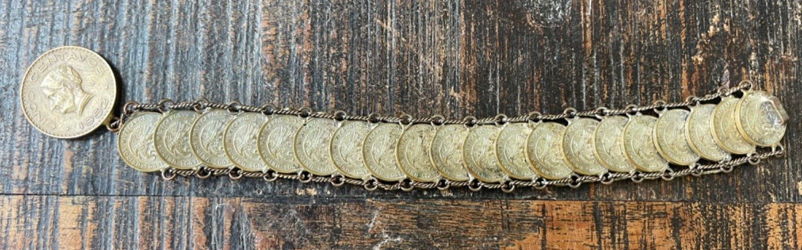 1950's MEXICO CINCO CENTAVOS COIN BRACELET 21 COINS F… - Gem