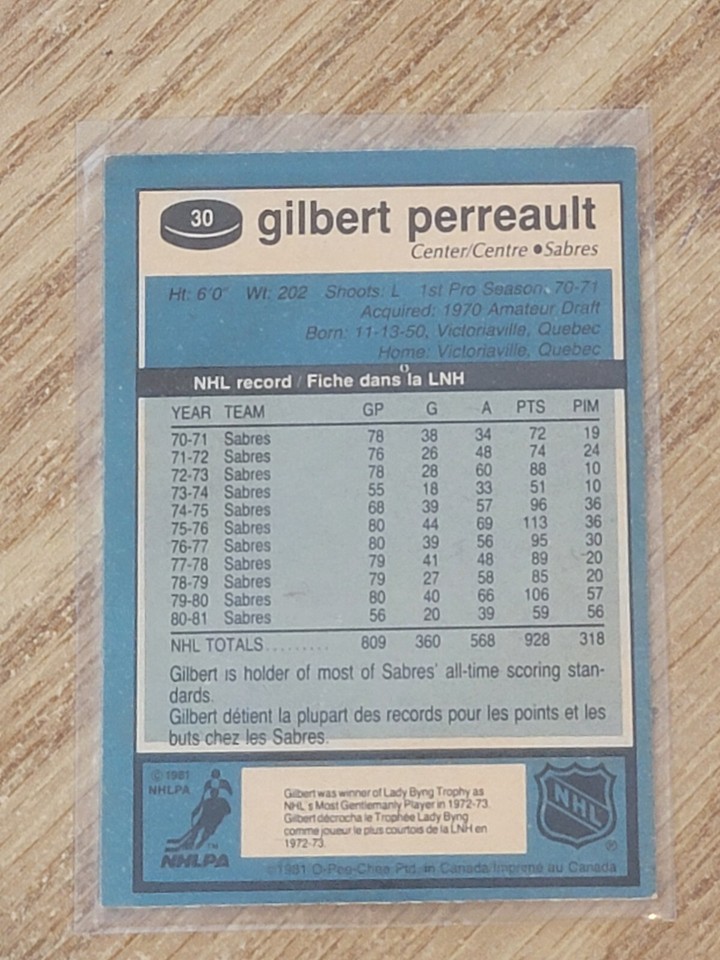 1X GIL GILBERT PERREAULT 1981 82 O Pee Chee #30 NRMT 81 82 Buffalo ...