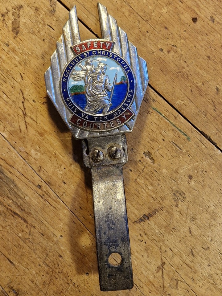 Vintage Original St Christopher Alloy & Enamel Car Badge With Mounting ...
