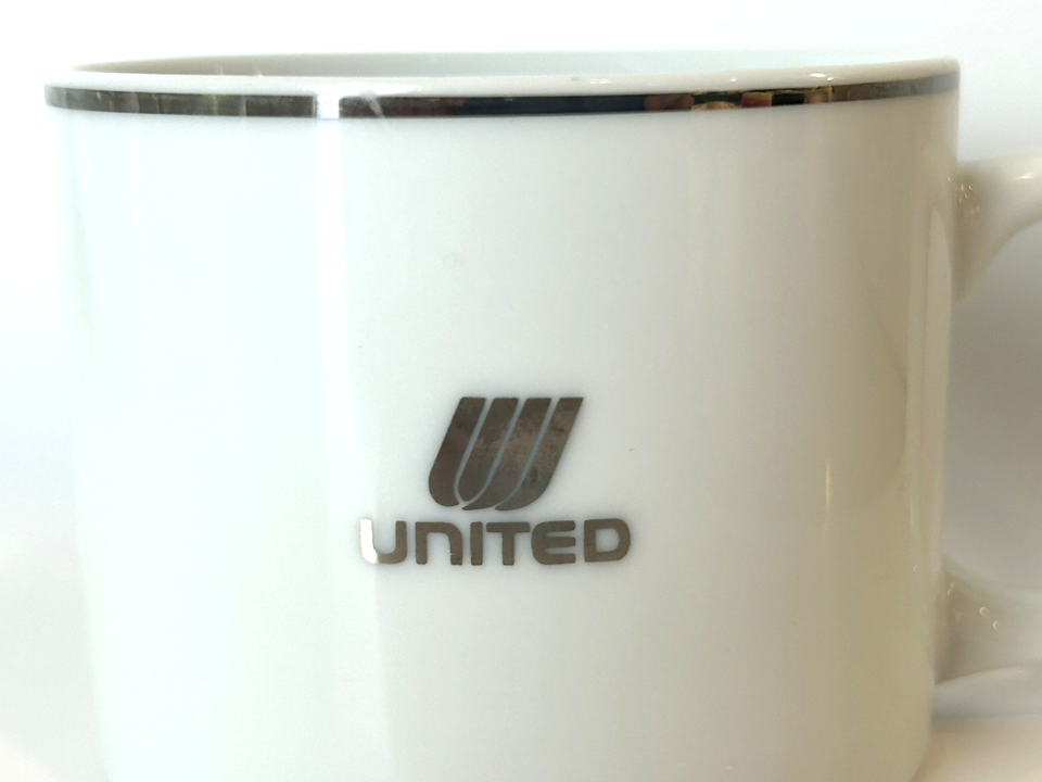 United Airlines Coffee Cups First Class White Silver Wessco China Logo ...