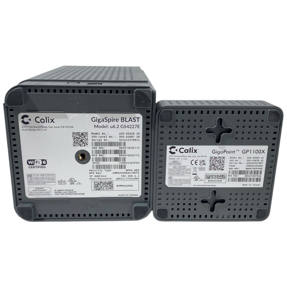 Calix Gigaspire Blast U6.2 GS4227e Router With Calix Gigapoint Gp1100x ...