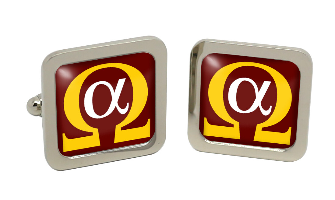 Alpha Omega Enclosed Square Cufflinks in Chrome Box | eBay UK