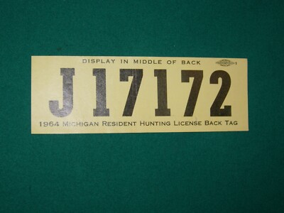 Antique 1964 Michigan Resident Small Game Hunting License Back Tag | eBay