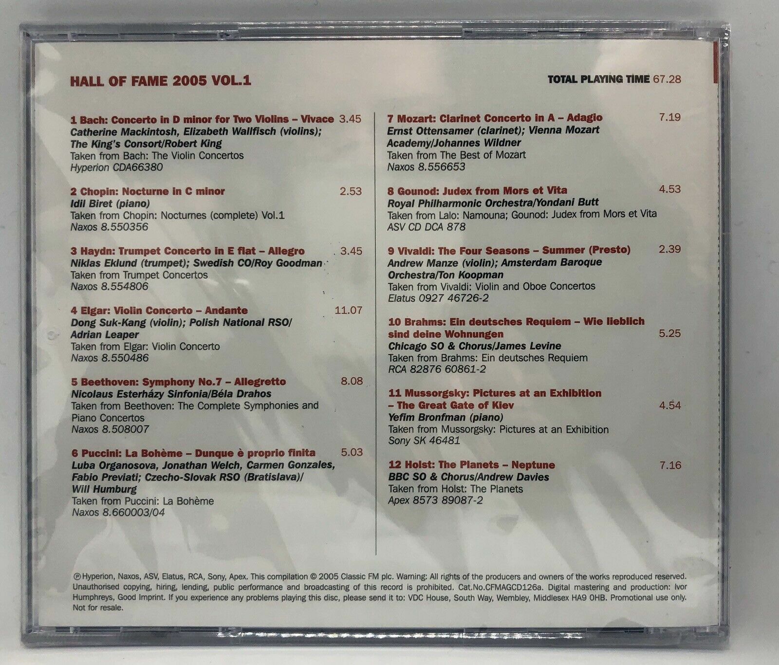 CLASSIC FM HALL OF FAME: THE NATION'S FAVOURITE CLASSICS VOLUME ONE ...