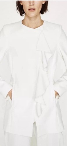 Zara Women's Crossover Frock Coat With Ruffles & Frills White Sz Large ...
