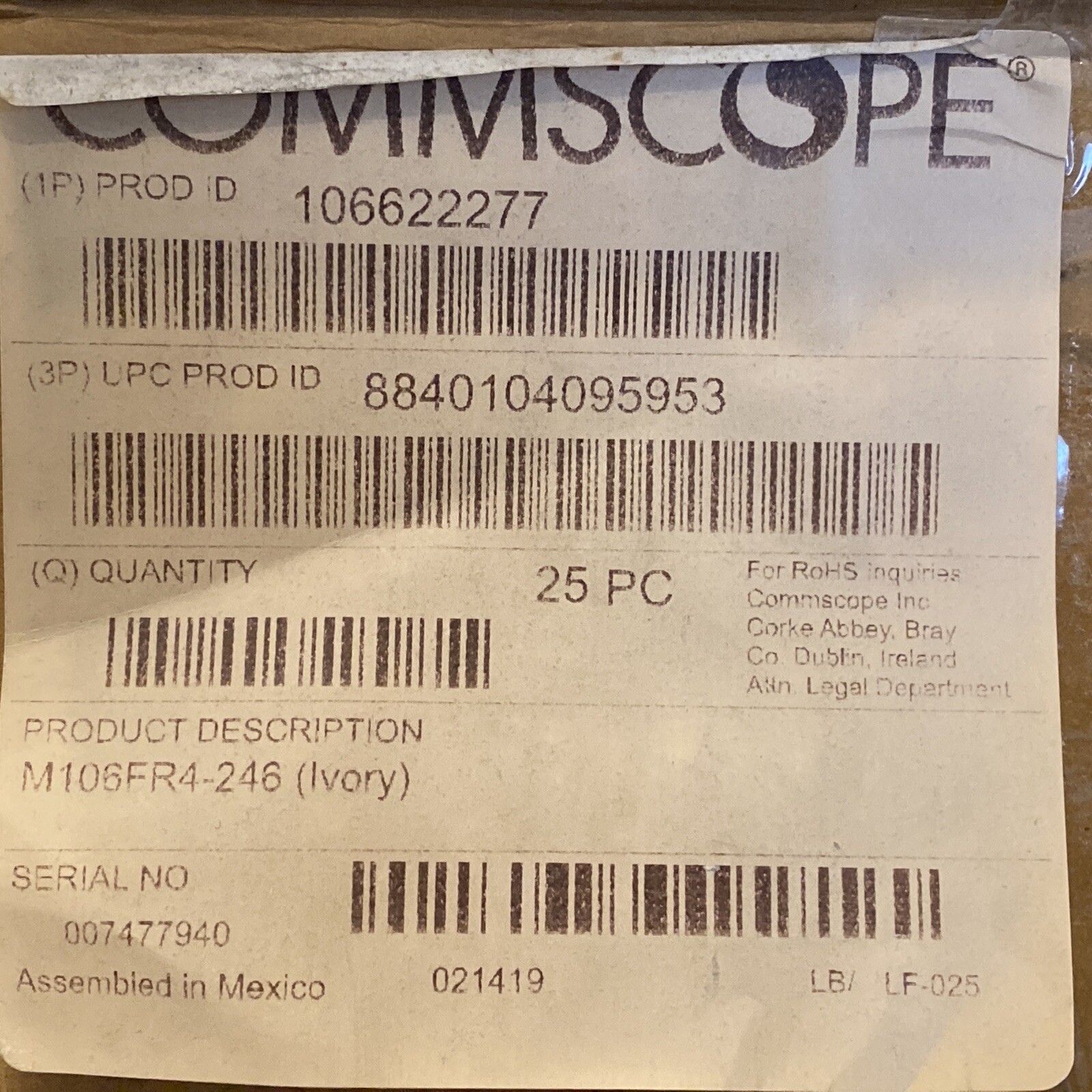 (A)(QTY1) Commescope M106FR4-246 (Ivory) Flush Modular Mounting Frame ...