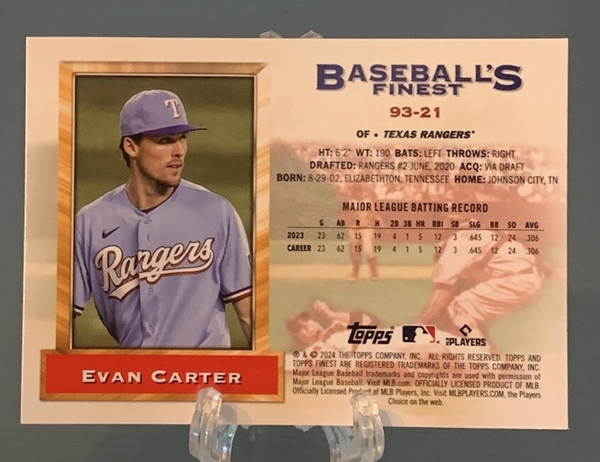 2024 Topps Finest EVAN CARTER Rookie - BASEBALL'S FINEST - FREE ...