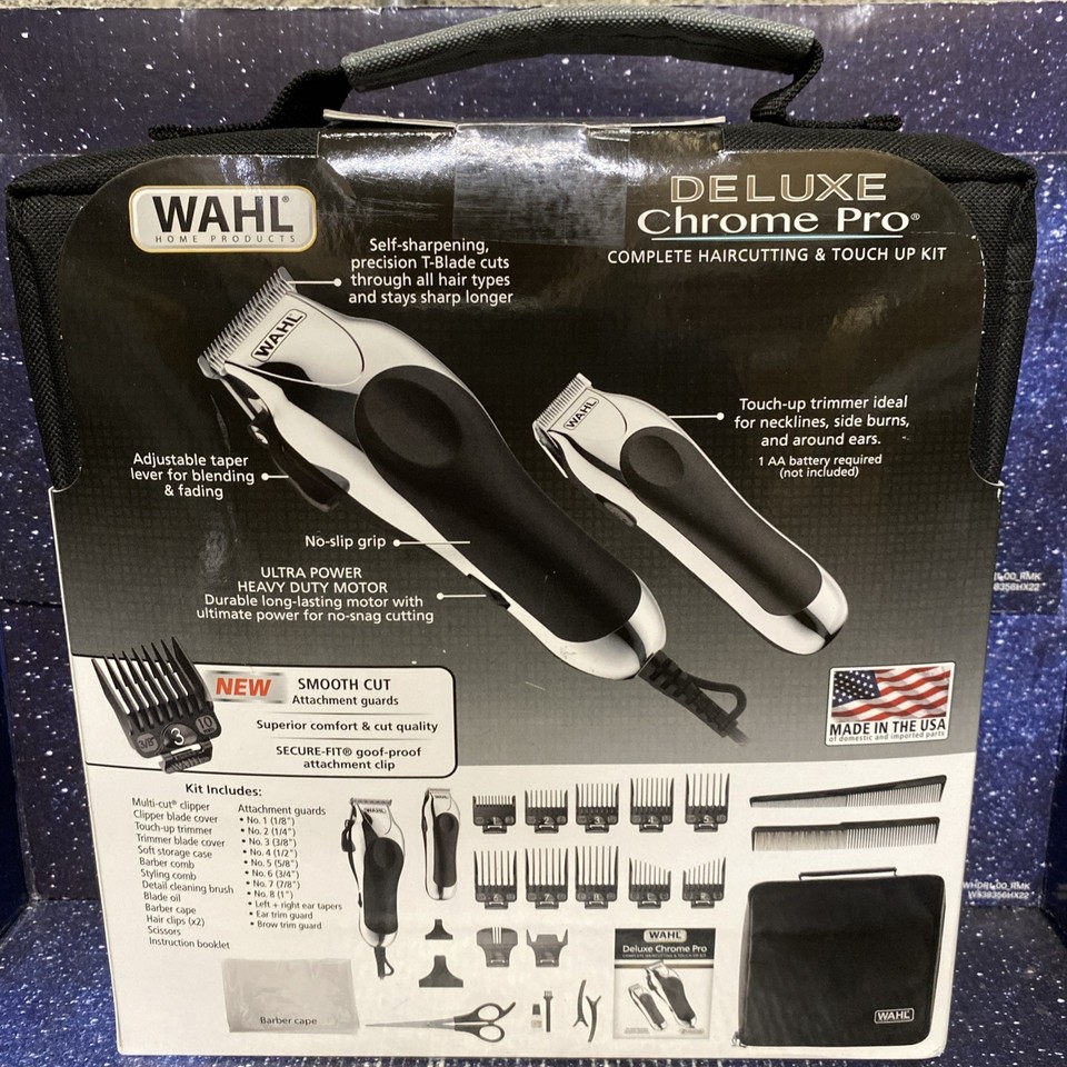 WAHL Deluxe Chrome Pro Haircutting Kit Complete Haircutting Kit - 25 ...
