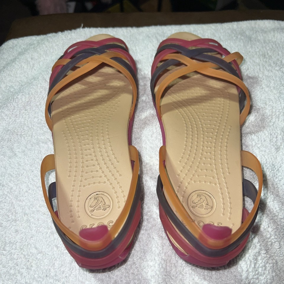 Crocs Isabella Huarache Strappy Rainbow Multi-color Jelly Flat Sandals ...