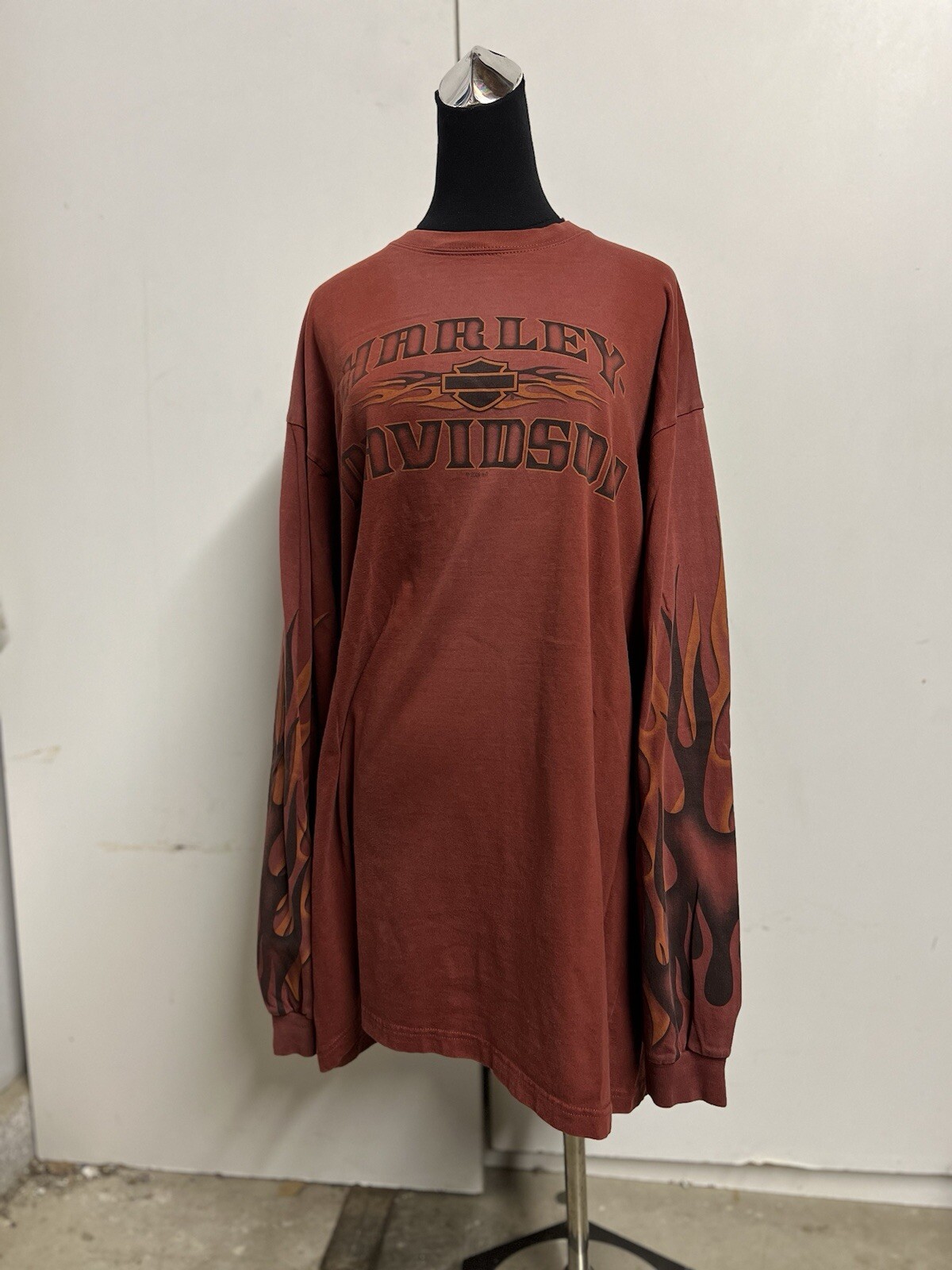 vintage y2k harley davidson ghost flame sleeve long s… - Gem