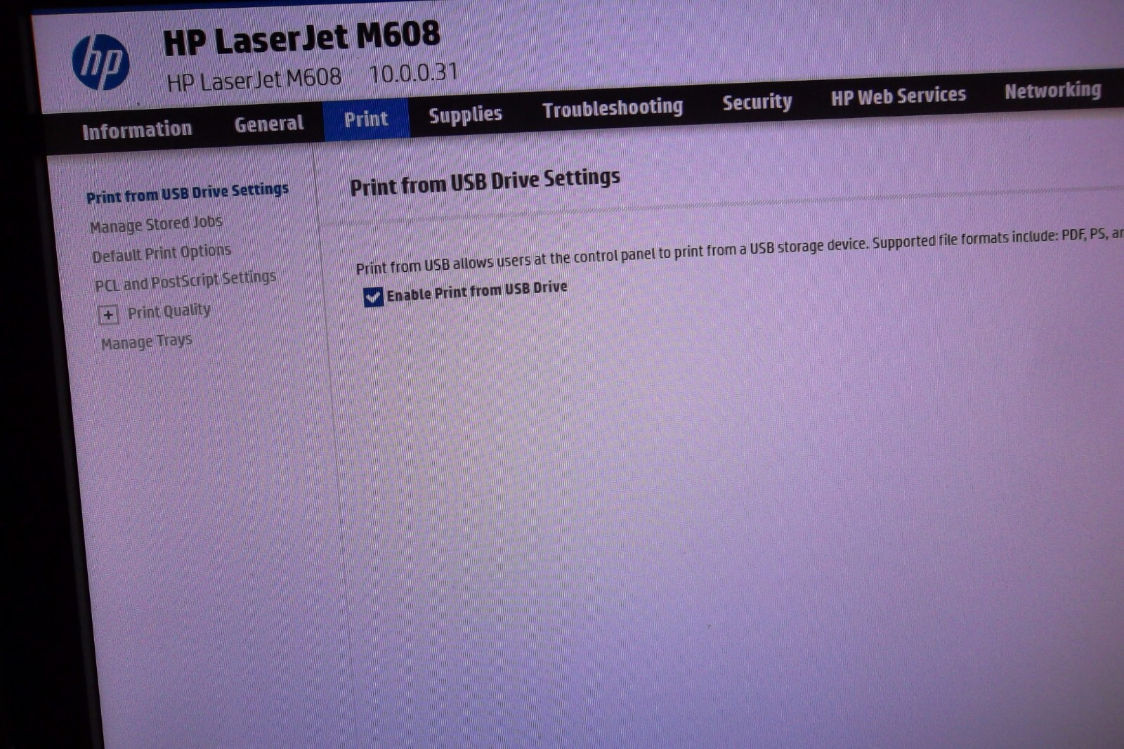 HP LaserJet Enterprise M608n Printer w/JetIntelligence Toner USB ...