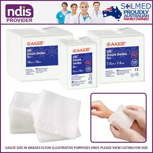 GAUZE SWABS FIRST AID 7.5 x 7.5cm 8PLY (PKT100) 100% COTTON GAUZE | eBay