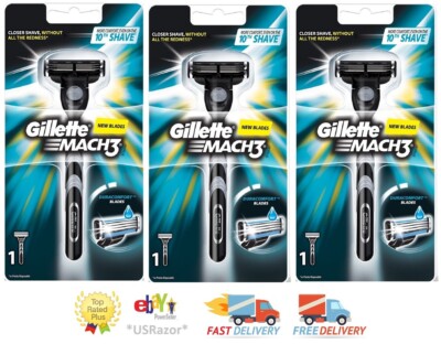 Gillette Mach3 RAZOR Handle+Refill Cartridge Shaver Use w Turbo M3 ...