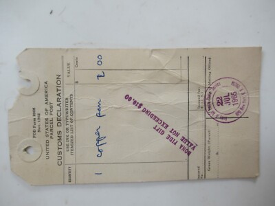 Vintage 1965 US Parcel Post Customs Declaration POD Form 2966 - USED | eBay