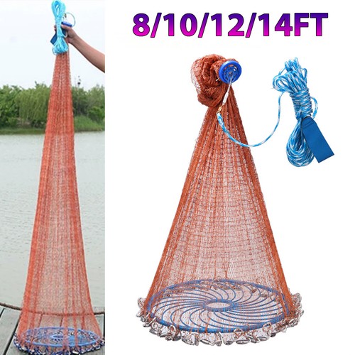 8ft-14ft Fishing Cast Net Tyre Flying Disc Throw Hand Cast Trap Line ...