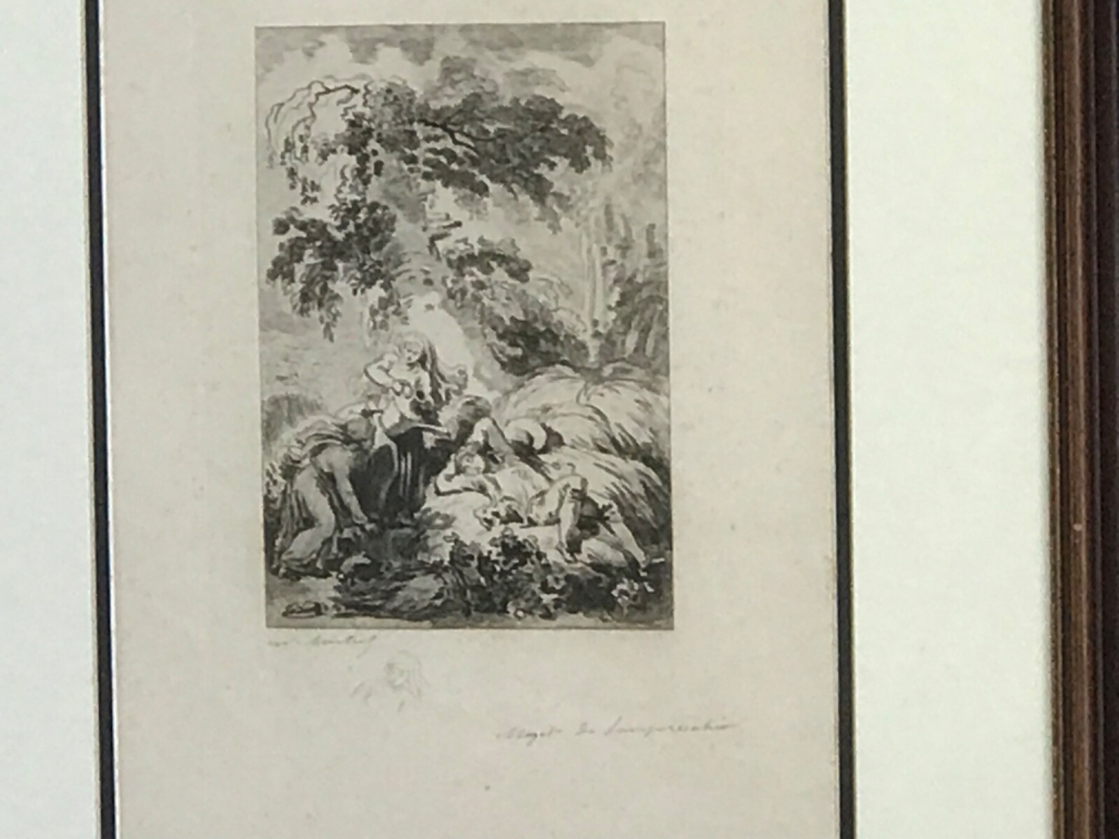 Classical Scene Etching Three Figures In Landscape Boucher Style Signed ...