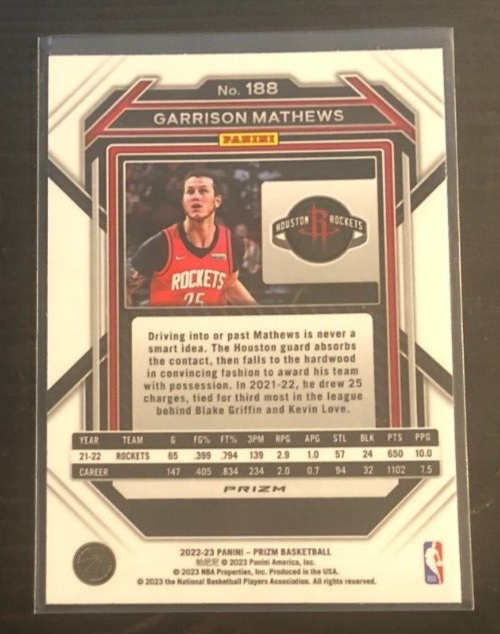 2022-23 Panini Prizm GARRISON MATHEWS Silver Prizm #188 Rockets | eBay