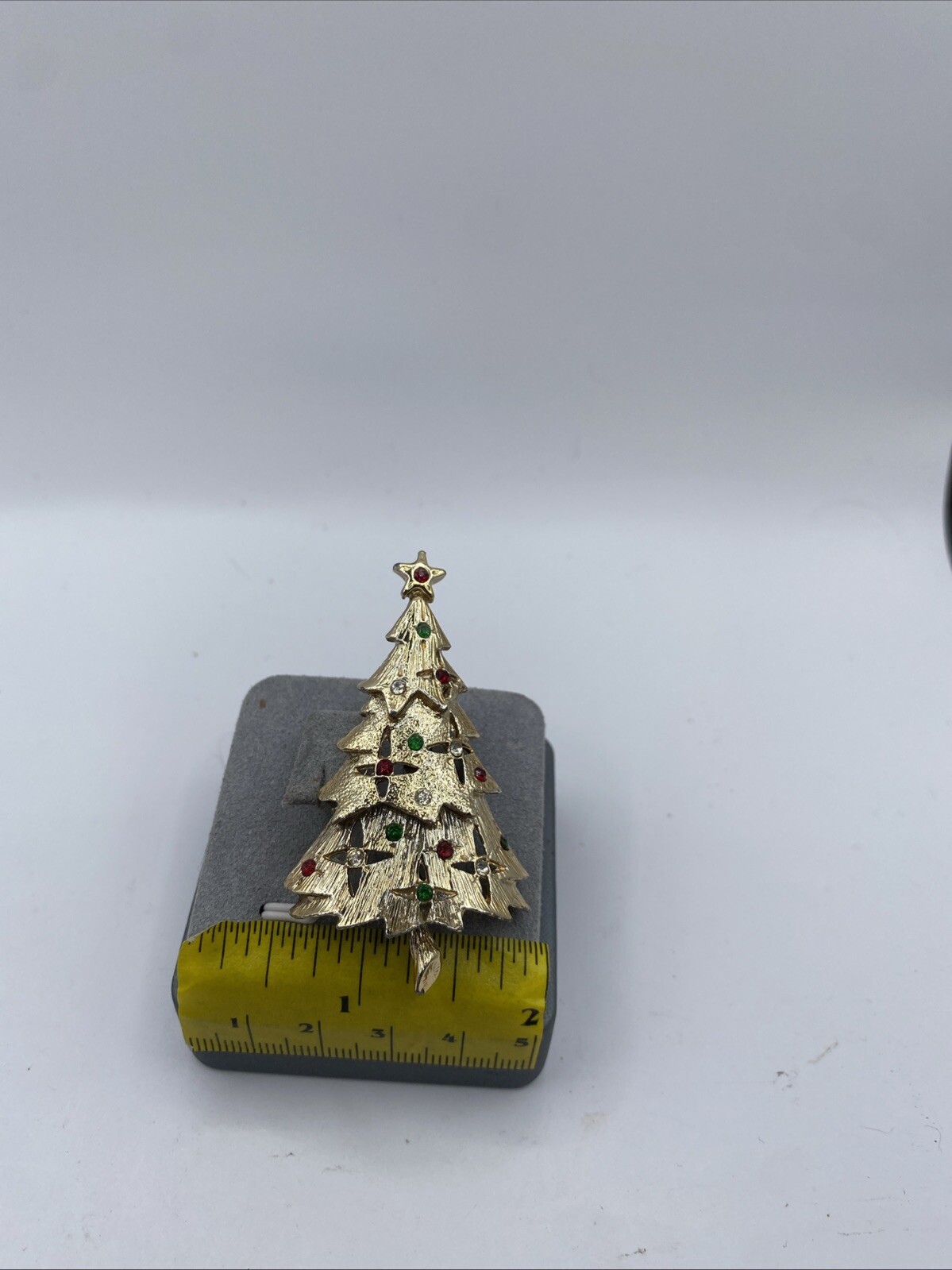 christmas tree brooch Tancer-II Goldtone W/ Red And G… - Gem