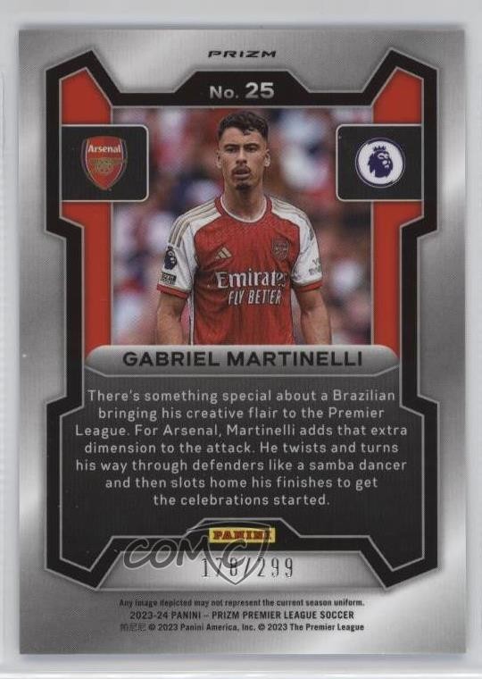 2023-24 Panini Prizm Premier League Blue 178/299 Gabriel Martinelli #25 ...