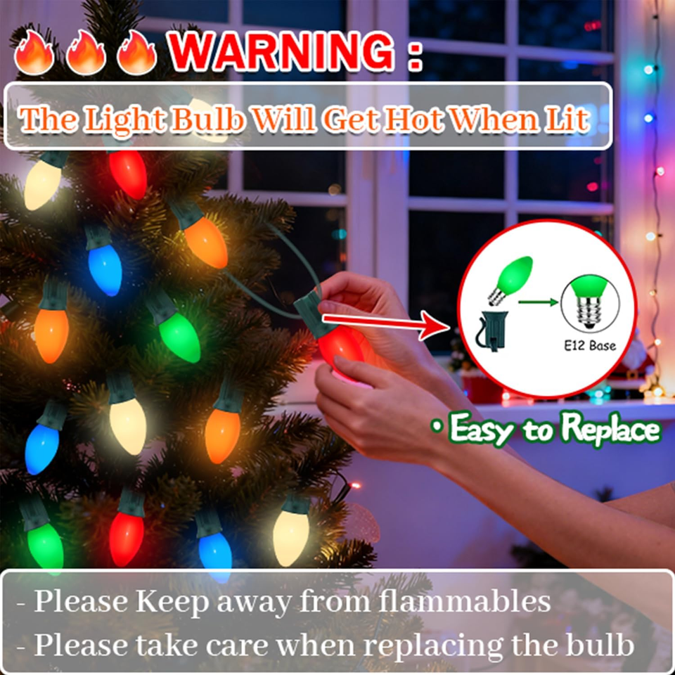 C7 Vintage Christmas Lights Outdoor Multicolor Christmas Tree Lights ...