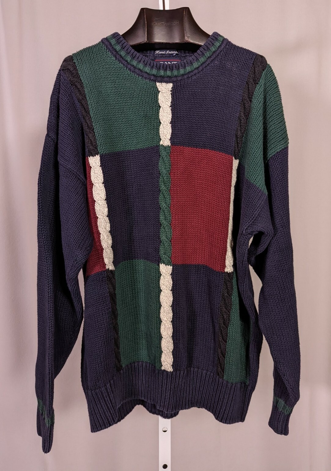 Gant Rugger Hand Knit Intarsia Colorblock Cableknit Varsity Sweater Vtg ...