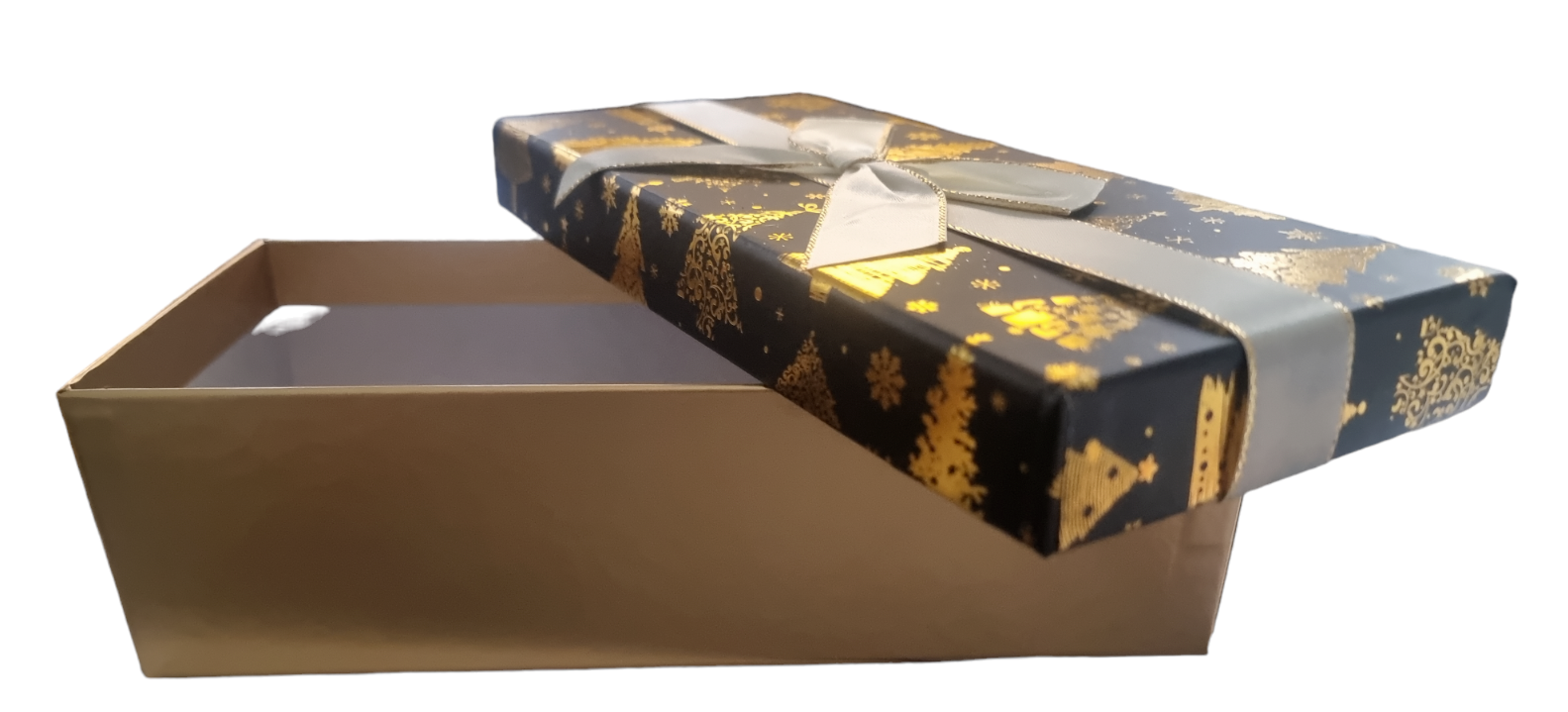 Large Long Christmas Gift Box With Lid Ribbon Xmas Present Gold ...