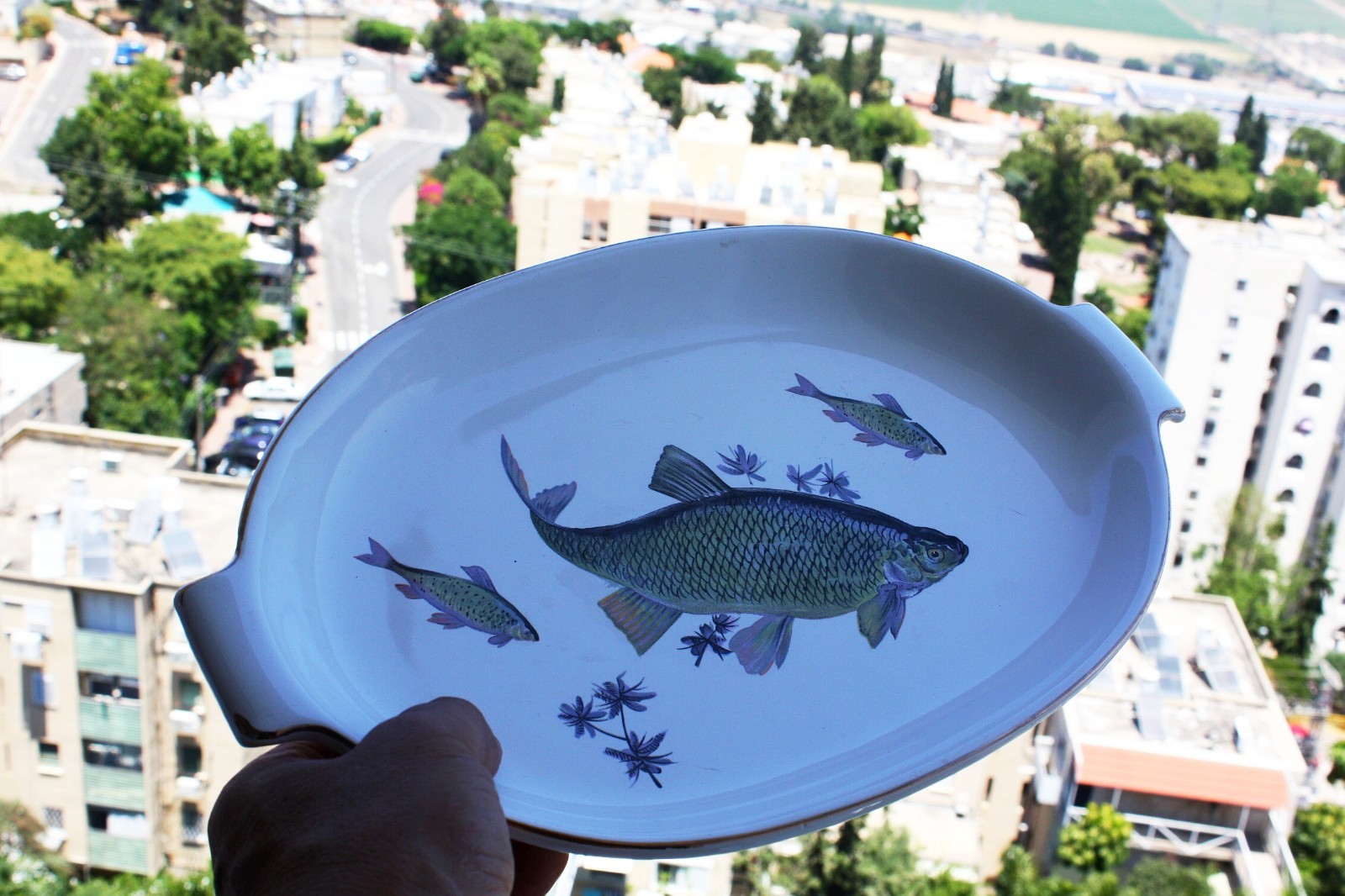 Lovely Vintage Israel Thick Porcelain Kedar Fish Platter Tray 6 Plates ...
