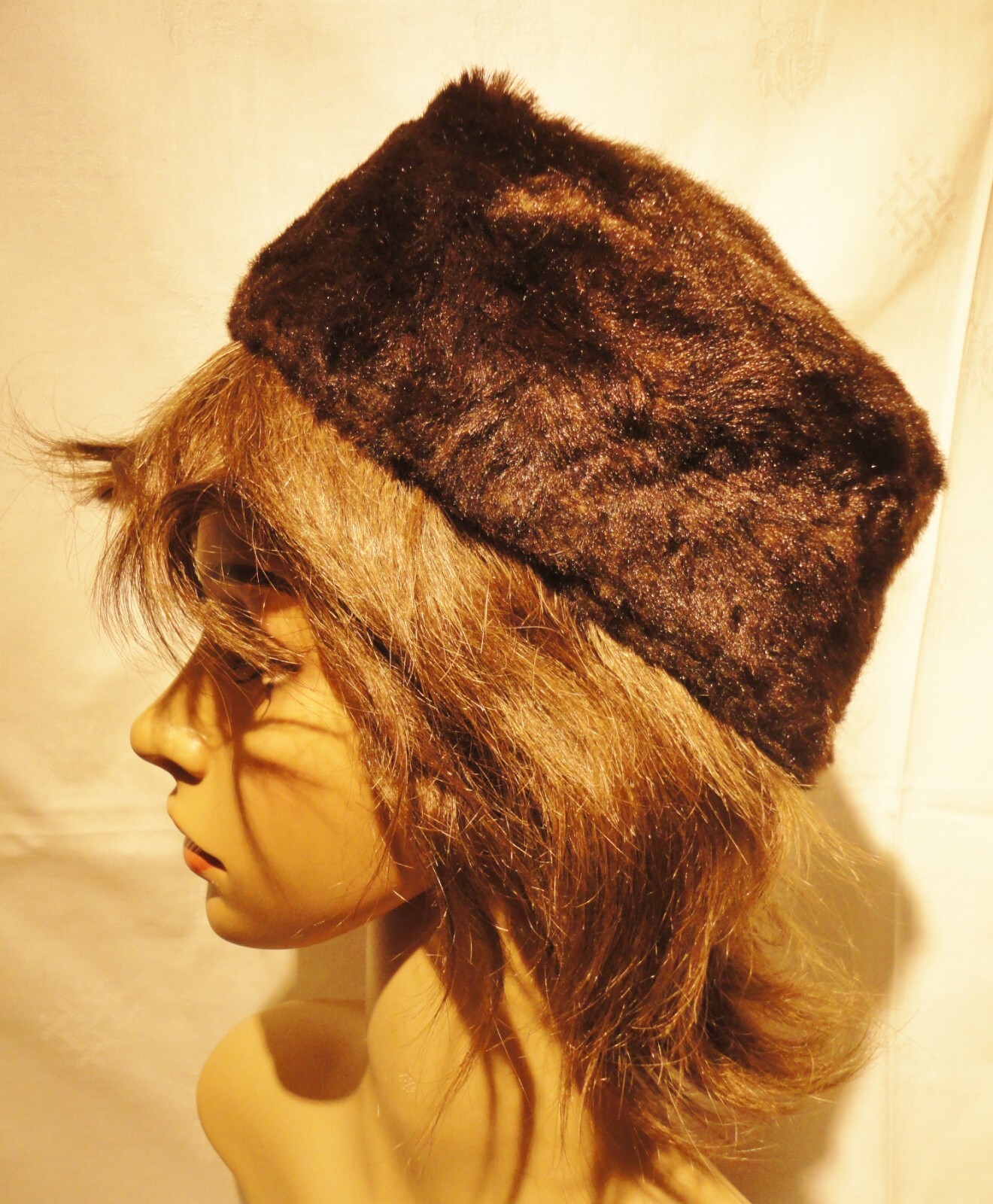 Vintage 1970s/80s Dark Brown Faux Fur Pill Box Style Hat. Satin Lined ...