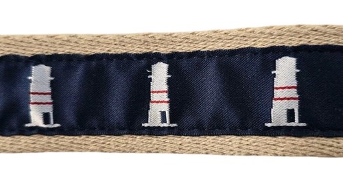 Nautical Leather & Canvas Mens Belt Lighthouse Ribbon Blue & White Size ...