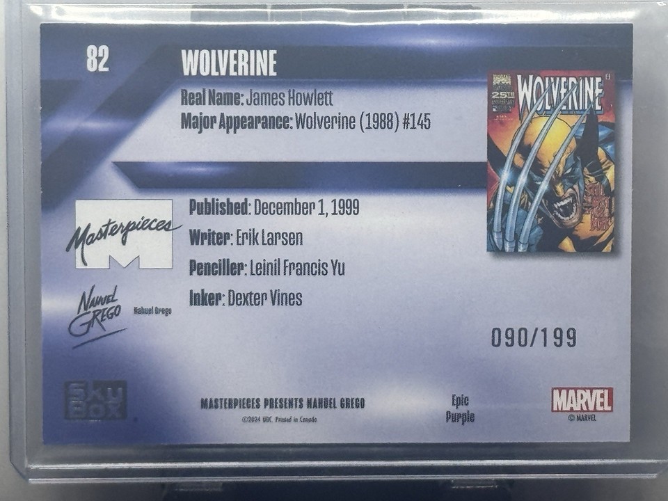 2024 Skybox Marvel Masterpieces Nahuel Grego Epic Purple Wolverine /199 ...