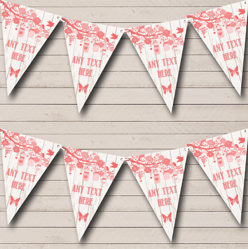 Party Banner Bunting Shabby Chic Vintage Wood Coral Personalised ...