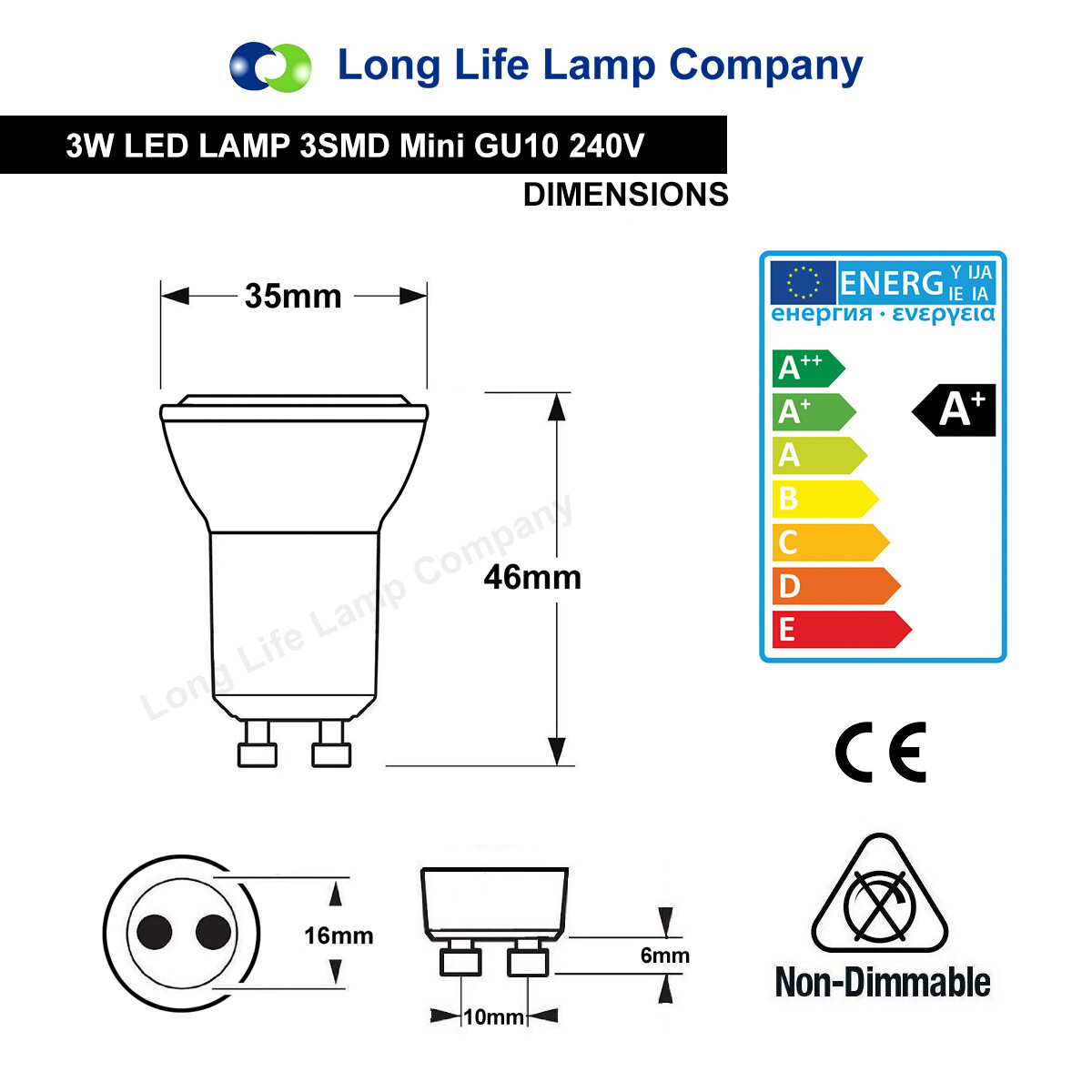 6 x Mini GU10 LED Replacement Halogen Light Bulbs 35mm Small GU10 35W ...