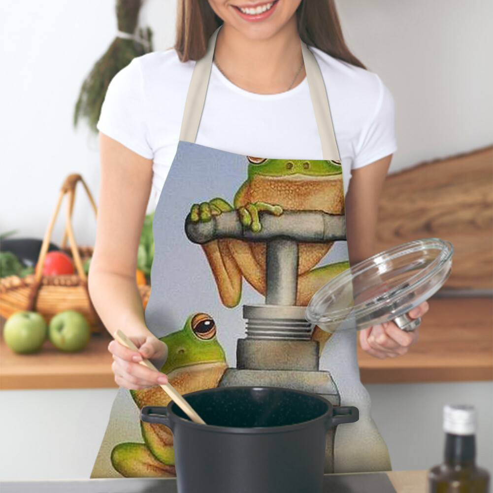 Two Frogs Printed Linen Apron Waterproof Kitchen Cooking Accessories ...