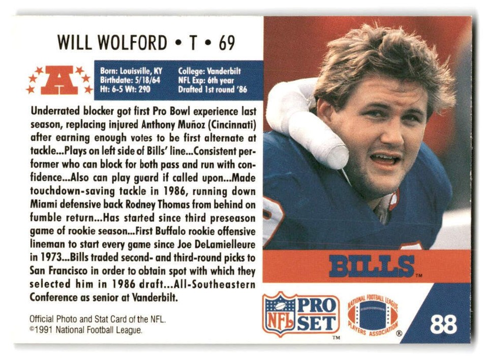 Will Wolford 1991 Pro Set #88 Buffalo Bills FOOTBALL | eBay