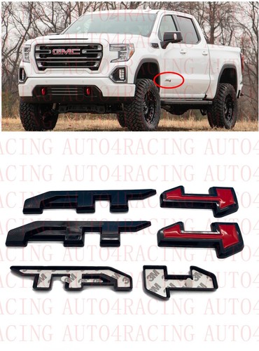 2PCS Gloss Black Red AT4 Emblem Sierra Fit 2019-2024 GMC Sierra 1500 ...