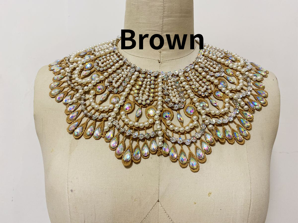 Rhinestone Beaded Neck Trim Patch Neckline Collar Sewing Applique ...