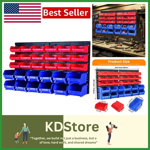 Space-Saving 30-Bin Wall Rack for Tools, Crafts & Small Items - Red ...
