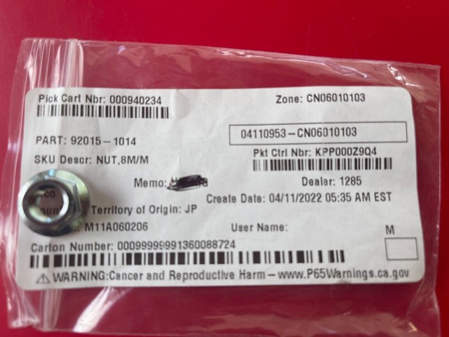 Kawasaki Genuine Part 8mm Nut 92015- 5 for sale online | eBay