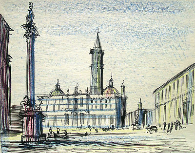 Harry Behr 1907-1966 Hamburg / Zeichnung (Tusche, Kreide) "Im Süden ...