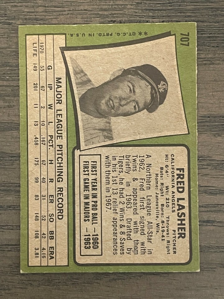 1971 Topps Fred Lasher #707 California Angels High Number (B) | eBay