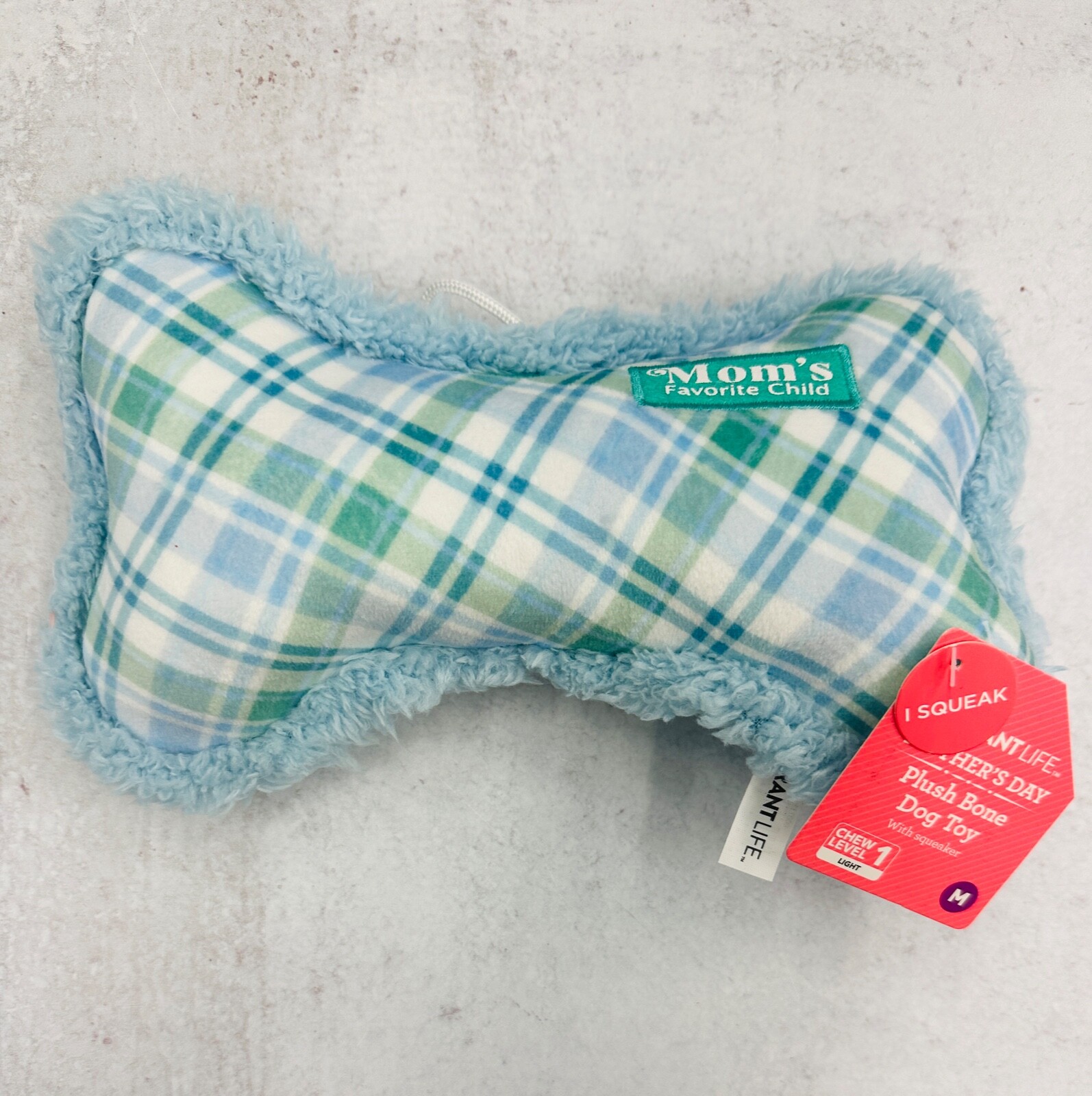 Vibrant Life Mom's Favorite Plaid Stuff Bone Toy Medium Dog Chew Level ...