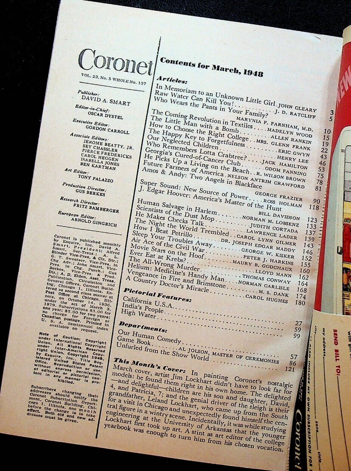 Coronet Magazine March 1948 Jim Lockhart J Edgar Hoover WE Coleman | eBay
