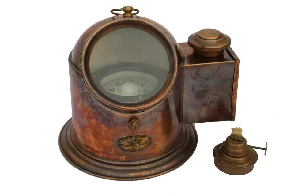 Antique Cooper Finish Binnacle Boat Oil Lamp Brass Nautical Ship ...