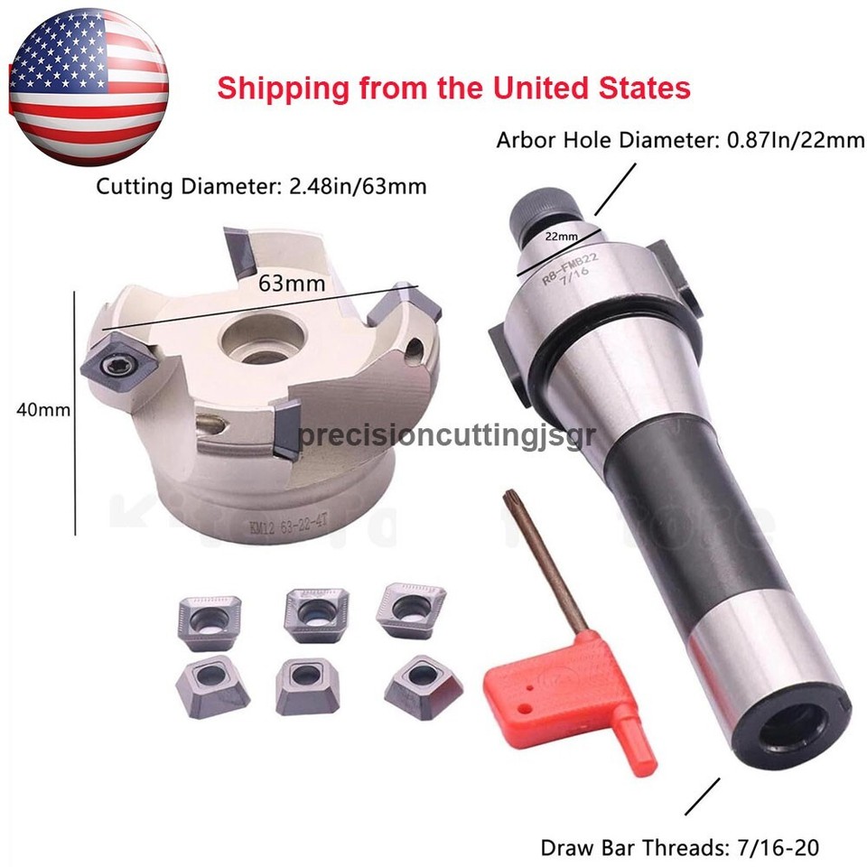 R8 FMB22 Arbor KM12 63-22-4T Face End Mill Shell Cutter +10pcs SEKT1204 ...