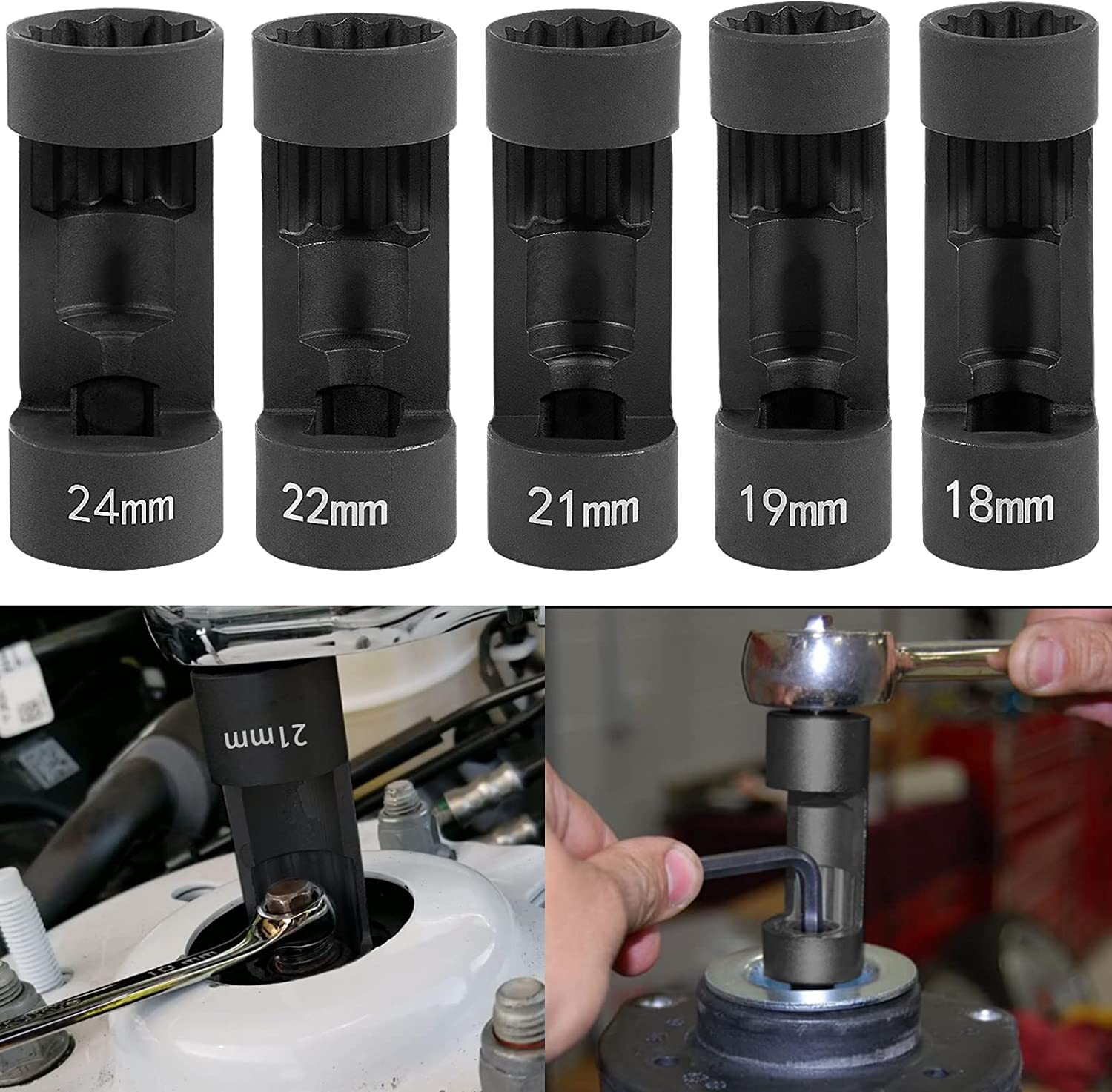 5pcs Strut Nut Socket Tool 18mm 19mm 21mm 22mm 24mm with 12 Point 1/2 ...