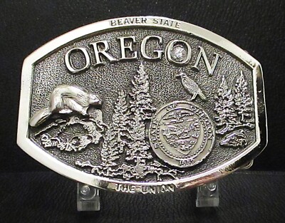 OREGON OR State Great Seal Belt Buckle 1982 Frieberg Beaver Meadowlark ...